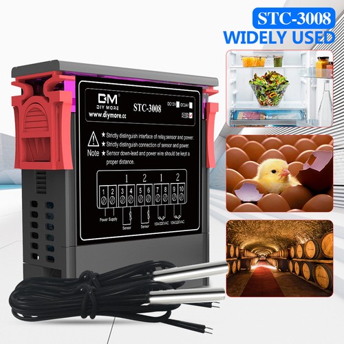 STC-3008 Thermostat Dual LED Temperature Controller+ NTC Probe AC 110V ...