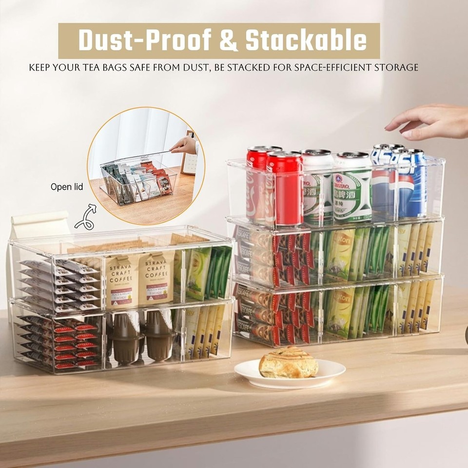 2 Pack Tea Bag Organiser & Storage Box Stackable Tea Bag Organizer with ...