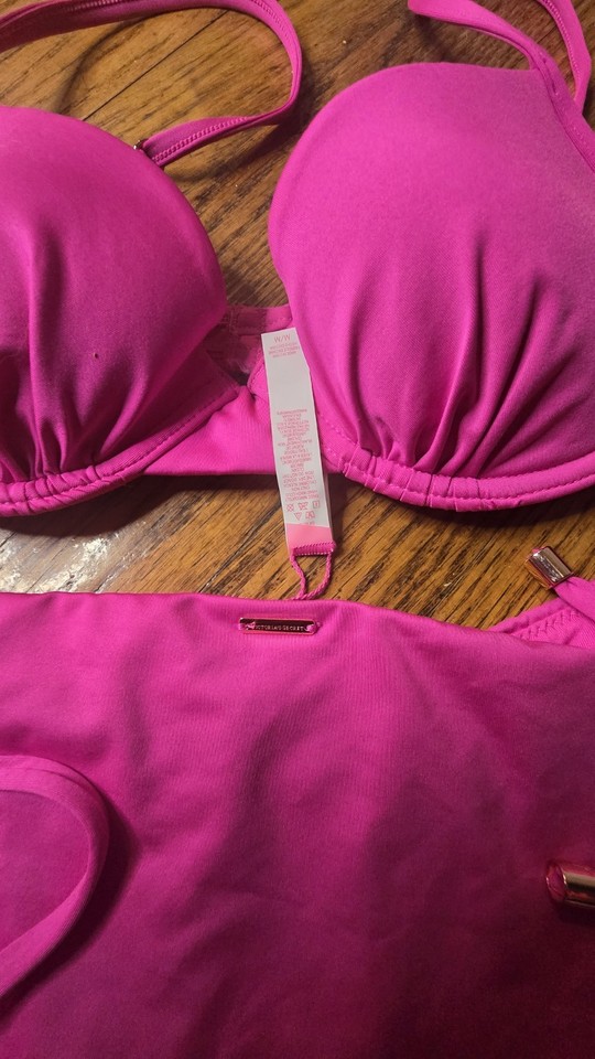 Victoria’s Secret Swim Icon Push-Up Bikini Side Tie Set Pink Medium 32C ...