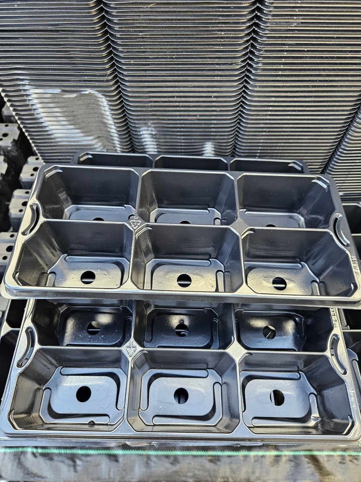 BOX OF 100 / 6 Cell Black Bedding Plant Trays New Hard Plastic Growing ...
