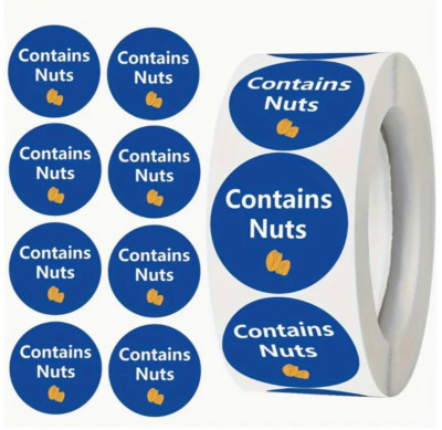 50 x Contains Nuts Stickers Food Allergy Label 2.5cm Restaurant Take ...