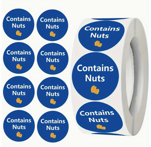 50 x Contains Nuts Stickers Food Allergy Label 2.5cm Restaurant Take ...