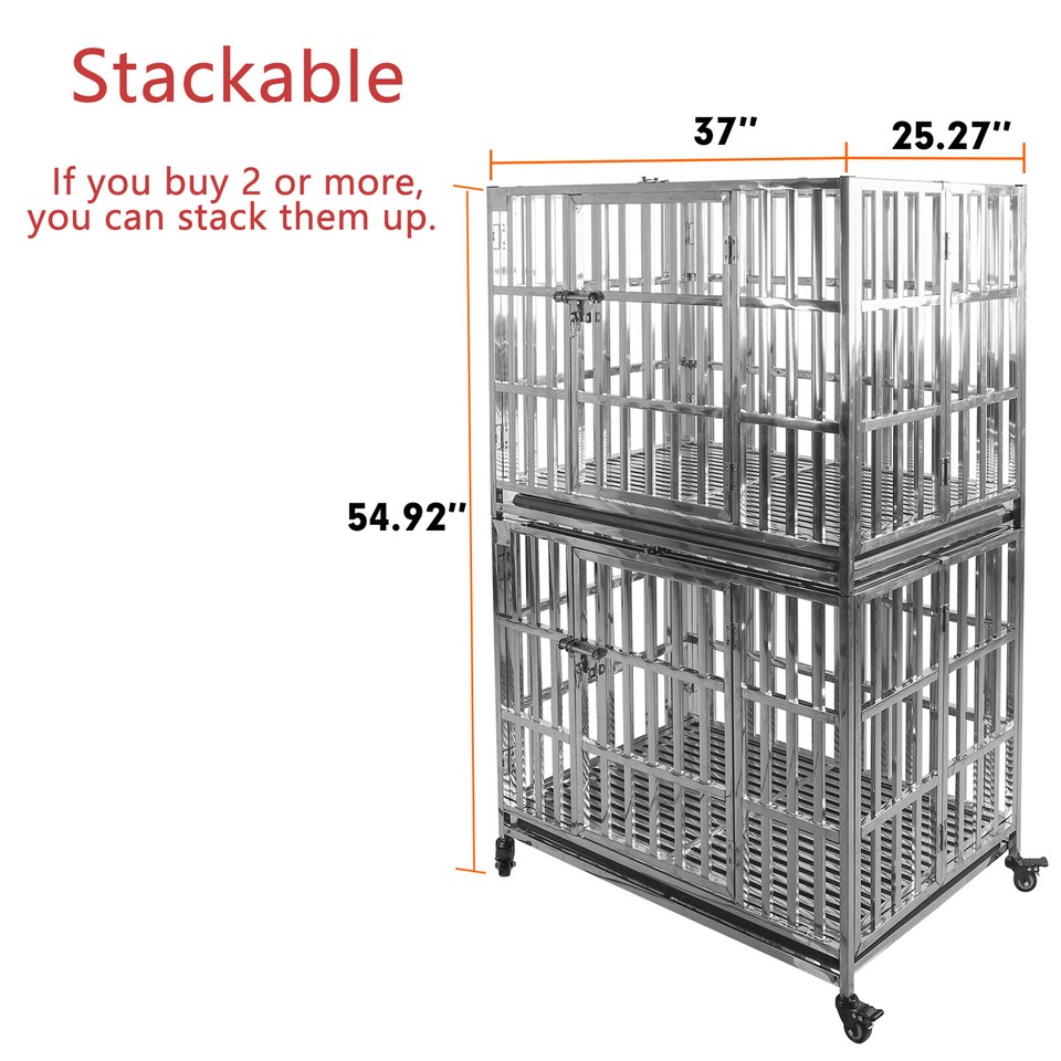 Confote 37" Stackable Dog Kennel Stainless Steel Pet Cage Crate for ...