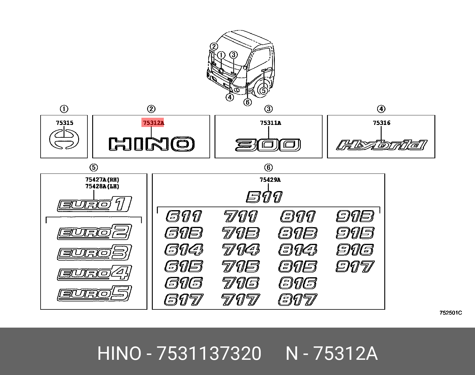 Genuine OE Plate Front Name No1 7531137320 for Hino 75311-37320 | eBay UK