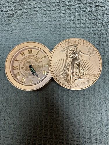 Liberty Gold Coin Bulova Mechanical Wind Up Alarm Desk Clock —Works— | eBay
