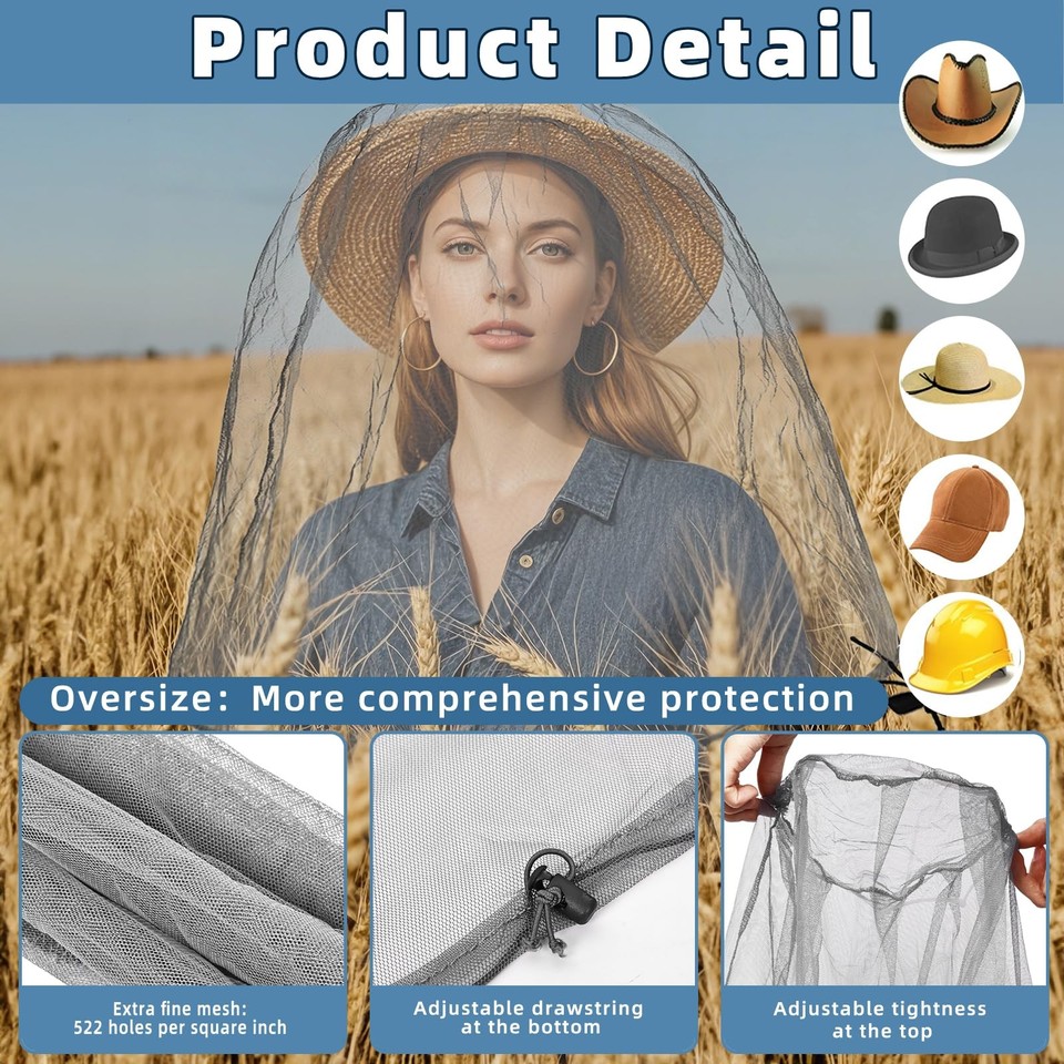 Oversized Mosquito Net 42 x 25 Inches Ultra Large Mosquito Head Net ...