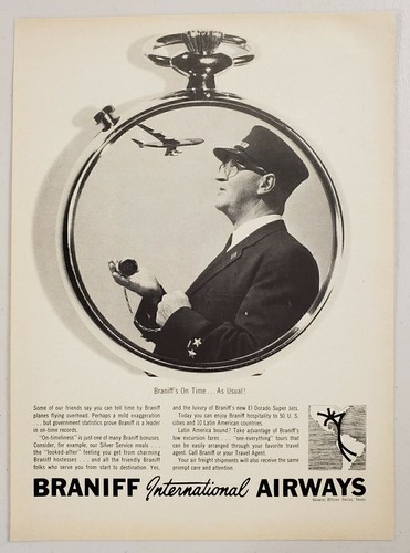 1961 Print Ad Braniff International Airways On Time As Usual | eBay