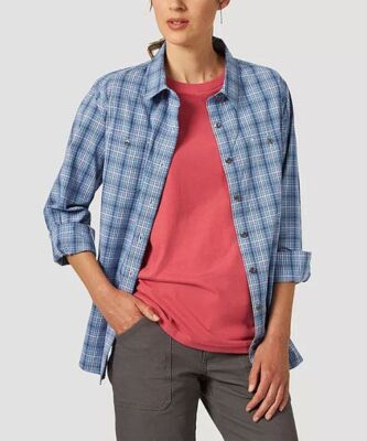 MSRP $39 Wrangler Blue Plaid Riggs Pocket Button-Up Size Medium | eBay