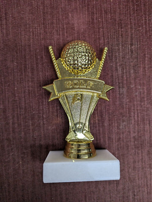 gold GOLF theme topper trophy award white marble base | eBay