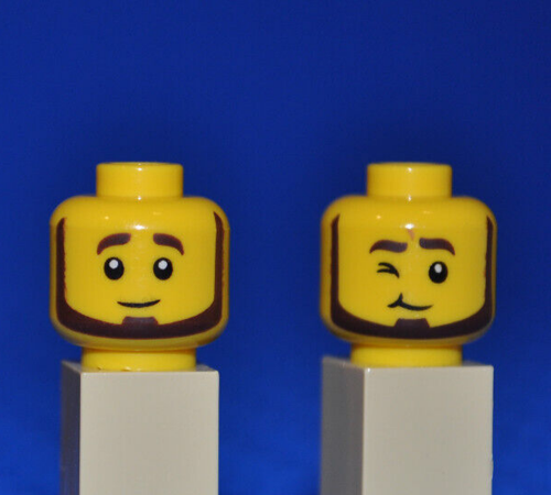 LEGO PARTS - 1X MINIFIGURE HEAD/MALE/DARK BROWN BEARD/WINK/NEUTRAL/DUAL ...