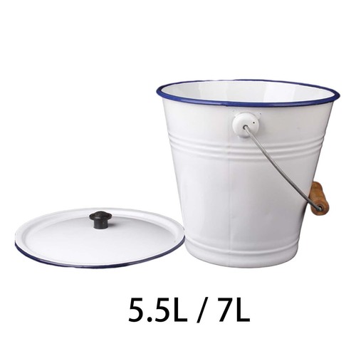 Enamel Bucket Water Bucket with Lid Country Kitchen Utility Enamelware ...