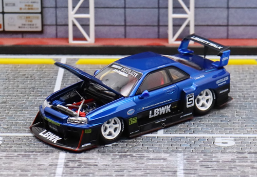 SW 1:64 Blue Skyline GTR ER34 LBWK #5 Sports Model Diecast Metal Car ...
