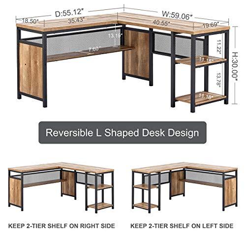L Shaped Computer Desk, Industrial Rustic Office Desk with Storage ...