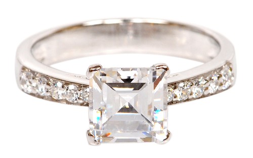 925 Sterling Silver With 3.40Ct Square Shape Solitaire With Accents ...