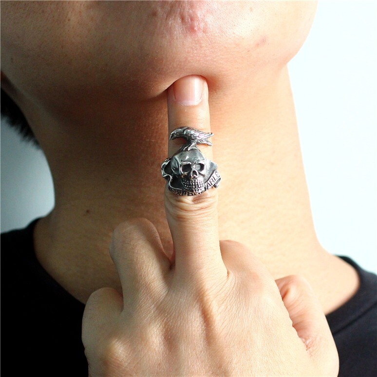 The Expendables Stallone General 925 sterling silver punk Crow skull ...