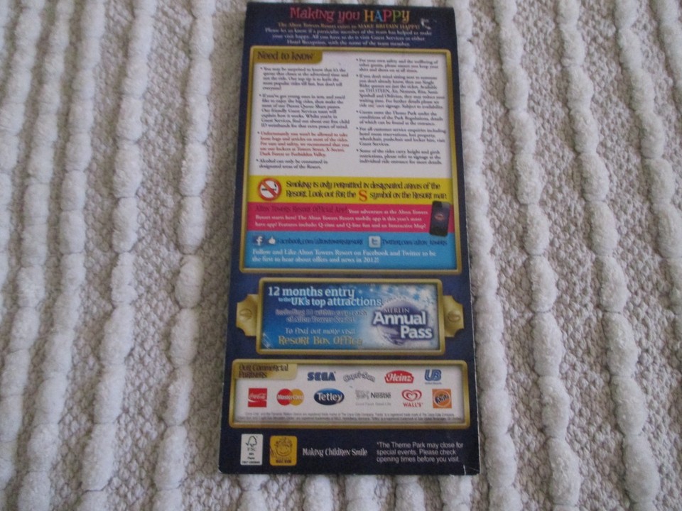 Alton Towers Resort Map & Guide 2012 Theme/Amusement Park Opens out as ...