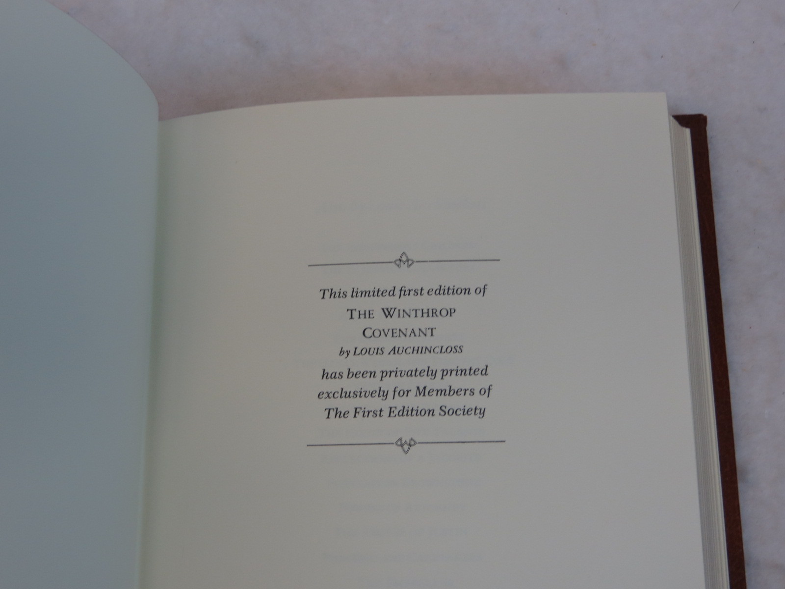 Louis Auchincloss THE WINTHROP COVENANT 1st Edition Franklin Library PA ...