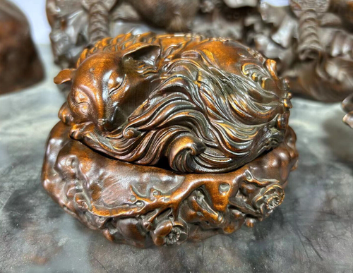 Collect Decor China old Boxwood Carve Lovely fox statue Incense burner ...