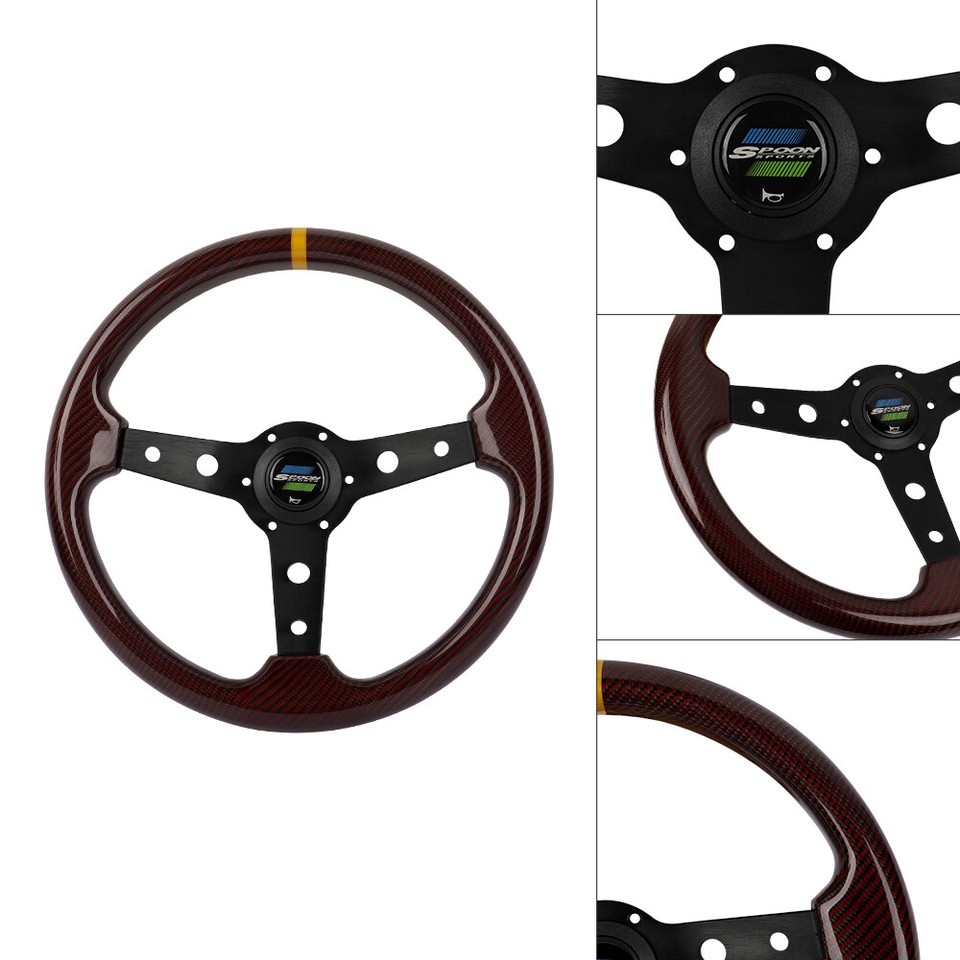 Universal SPOON Sport Red Real Carbon Fiber Steering Wheel 6 Holes ...