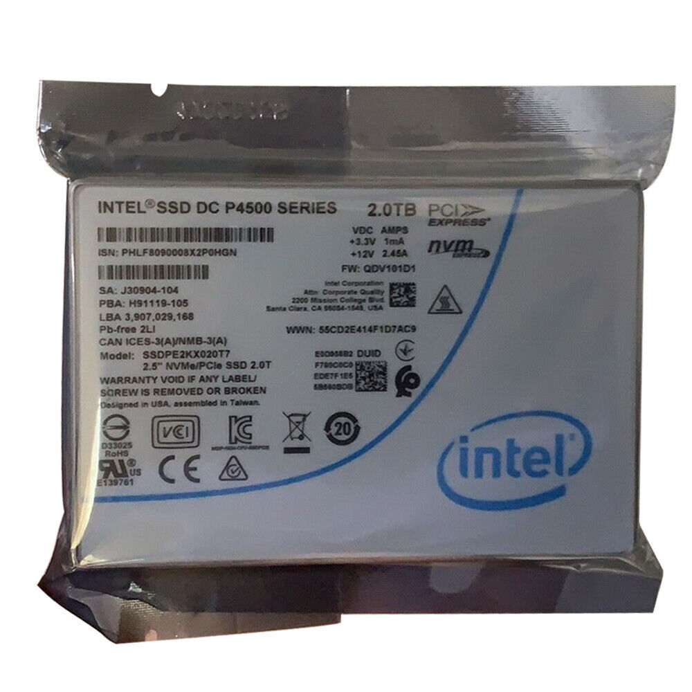 2TB Intel SSD P4500 Series DC NVME U.2 2.5" SSDPE2KX020T701 Solid State ...
