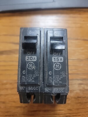 Lot of 2 GE RT-664 Circuit Breaker Single Pole 20 Amp & 15 Amp, New ...