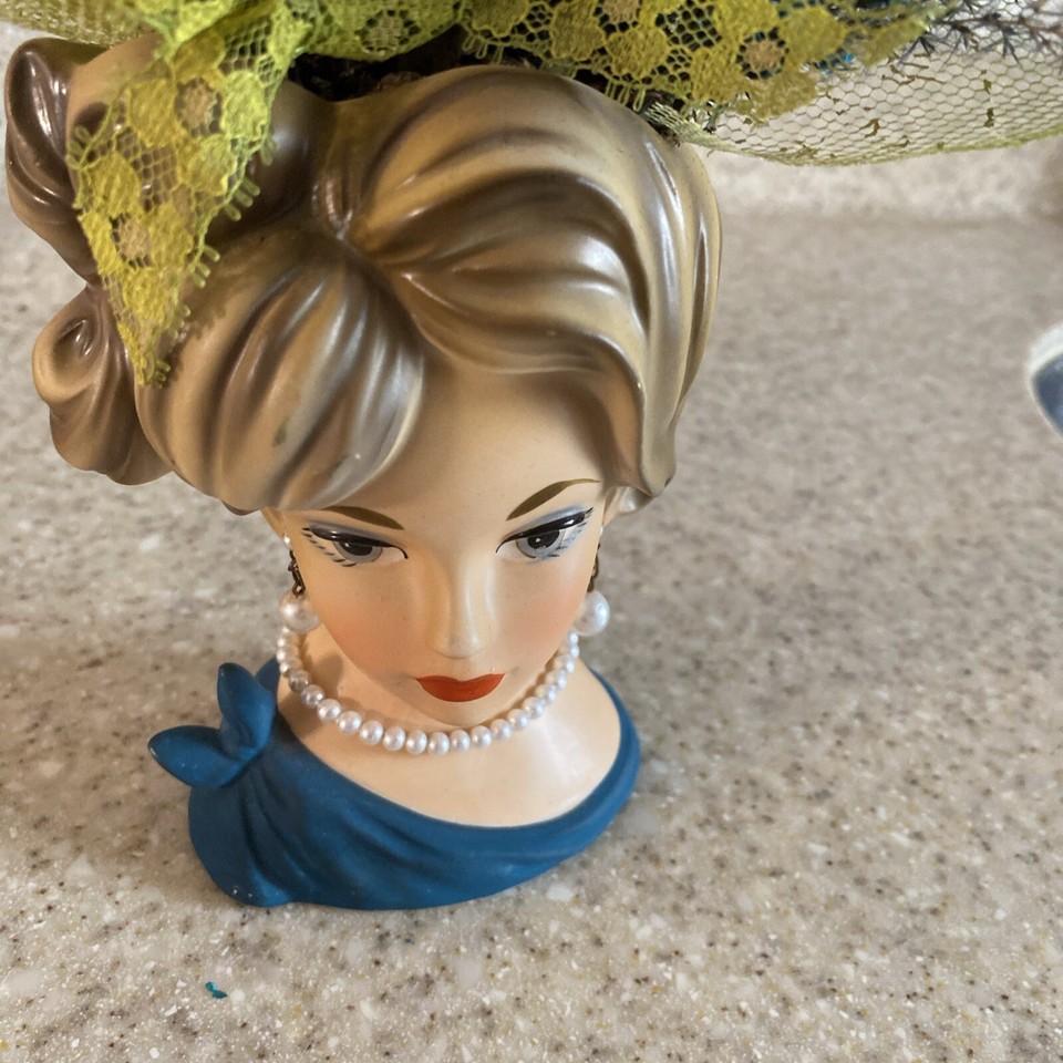 Napco Lady Head Planter Vase C7293 Japan 1960s Pearls | eBay