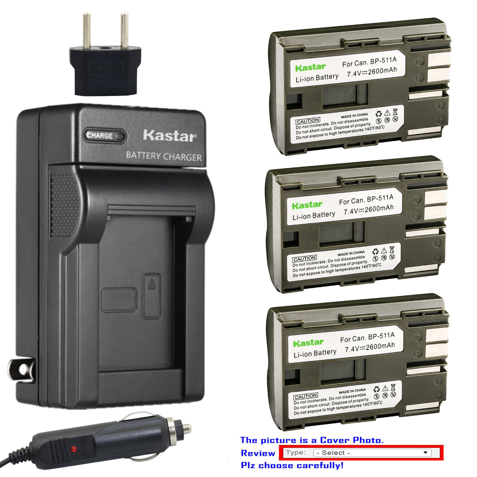 Kastar Replacement Battery for Canon BP-511 CG-580 Canon ZR70MC ZR80 ...