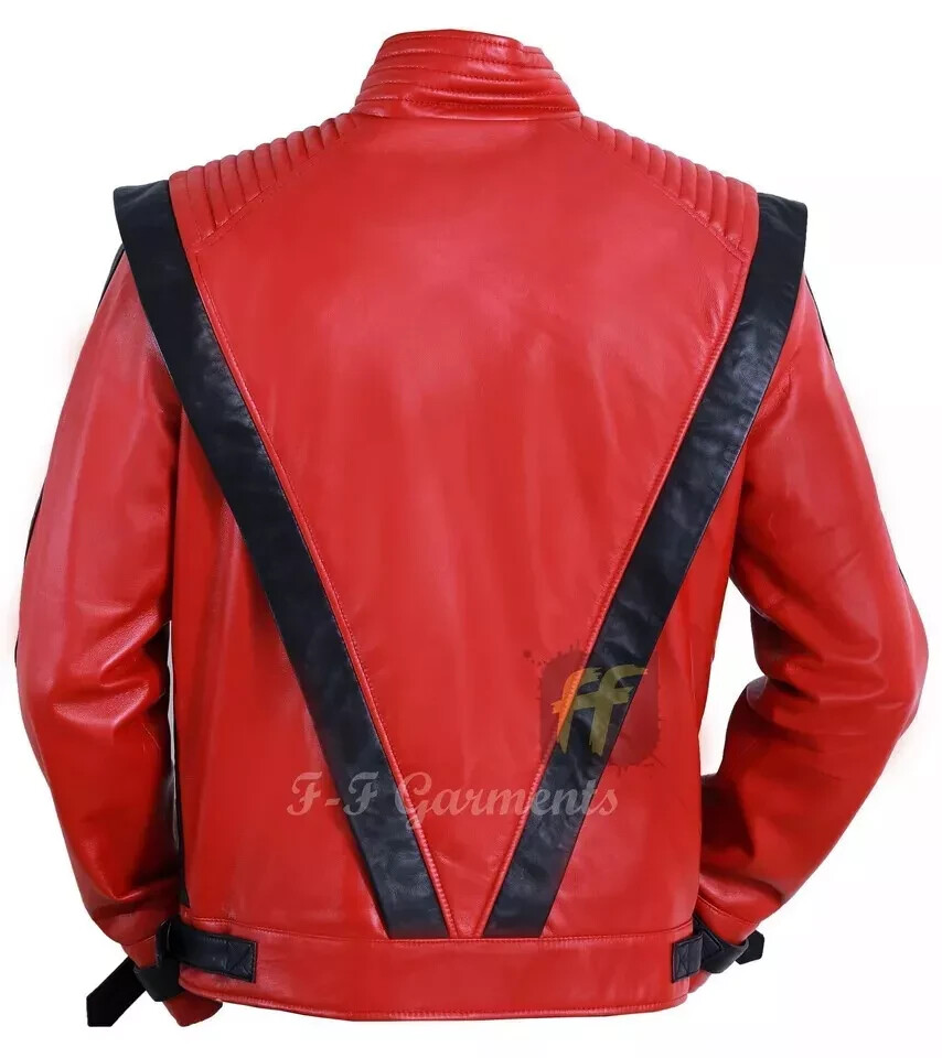 Michael Jackson MJ Thriller Red Premium Real Leather Jacket For Men's ...
