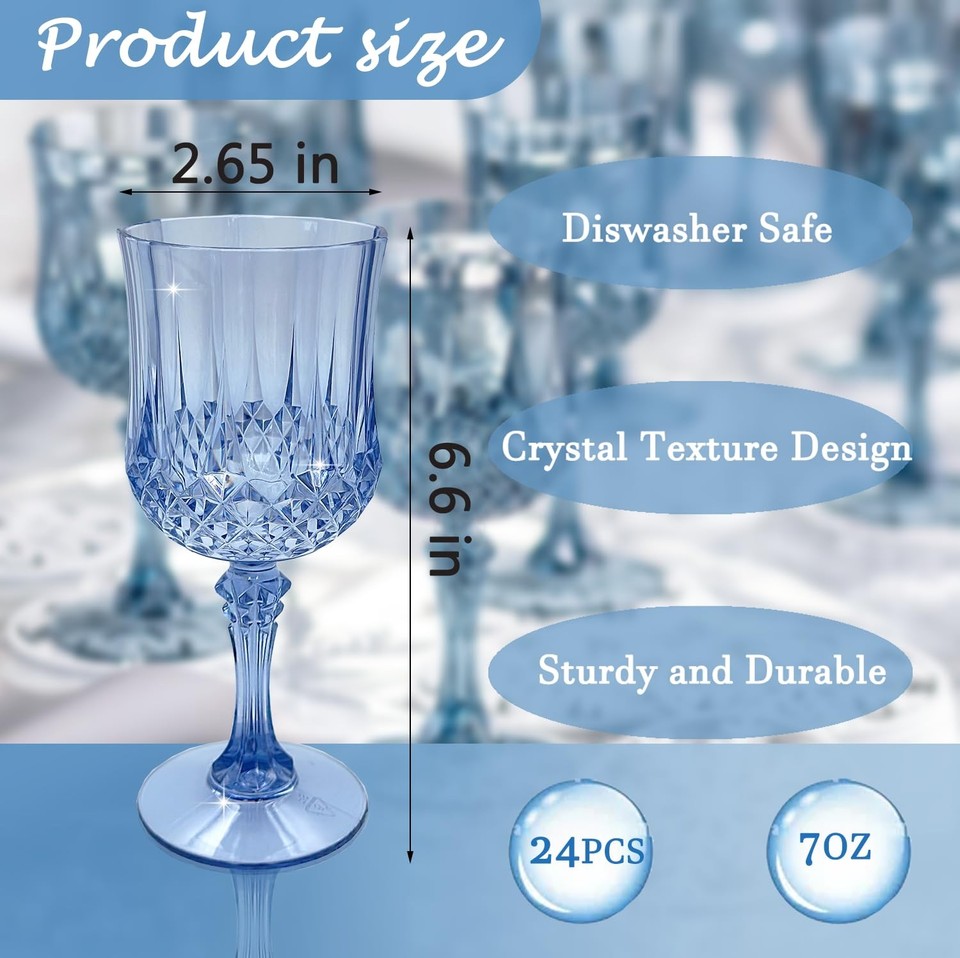 Blue Plastic Wine Glasses，Blue Plastic Goblets for Parties，Blue ...