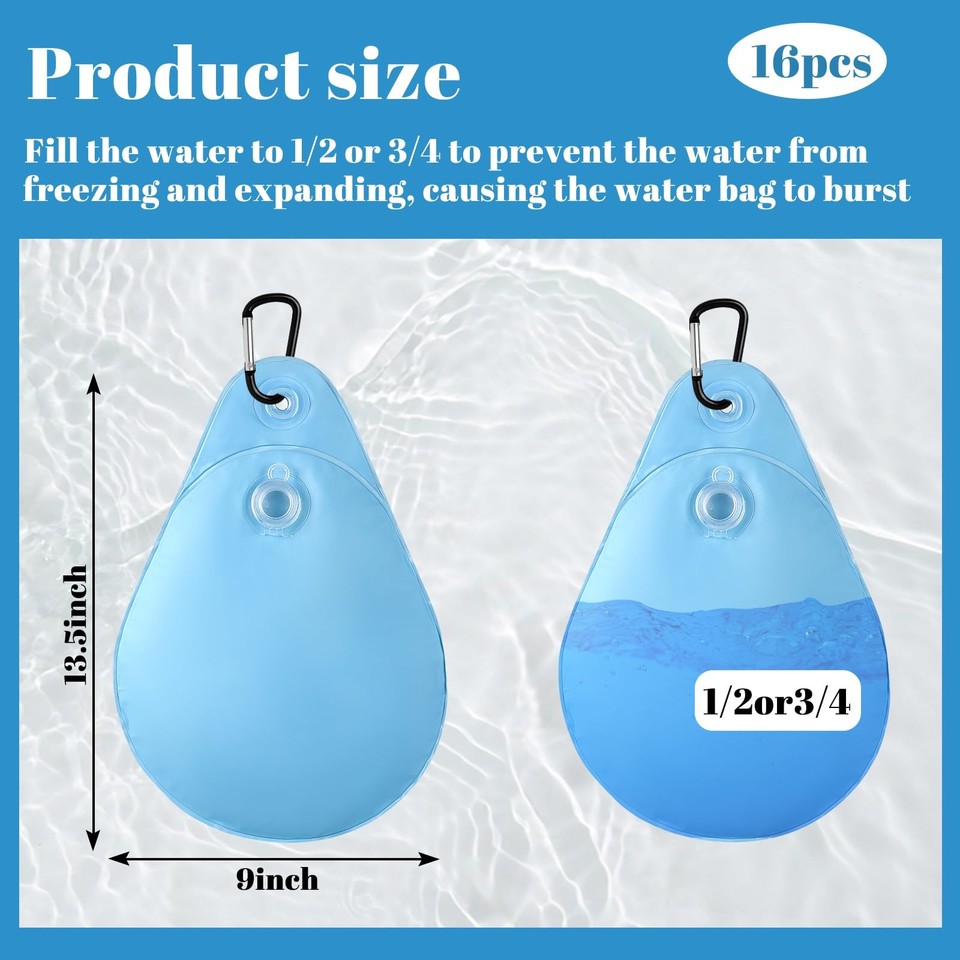 16 Pack Pool Cover Weights with Hooks, Leakproof Swimming Pool Cover ...