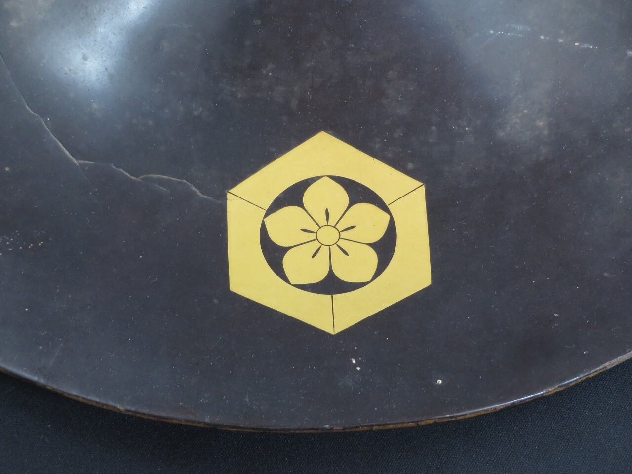 Japanese Jingasa Antique Helmet Hat with Family Mark Mon Crest φ14.17 ...