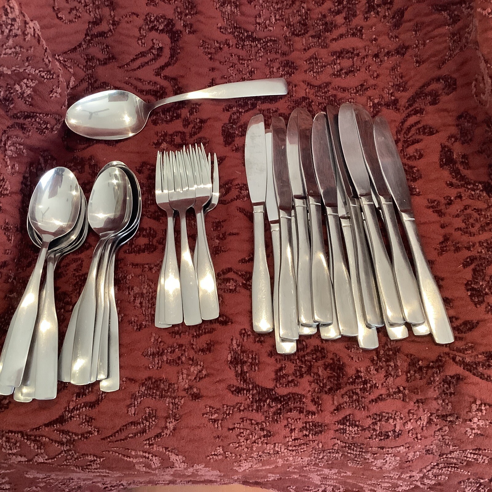 CAMBRIDGE Silverware Flatware Set Lot of 35 Pieces Satin Finish Curved ...