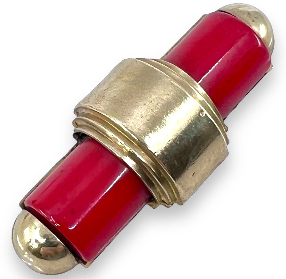Chunky Art Deco Red Bakelite & Brass Brooch, Bar Pin | eBay