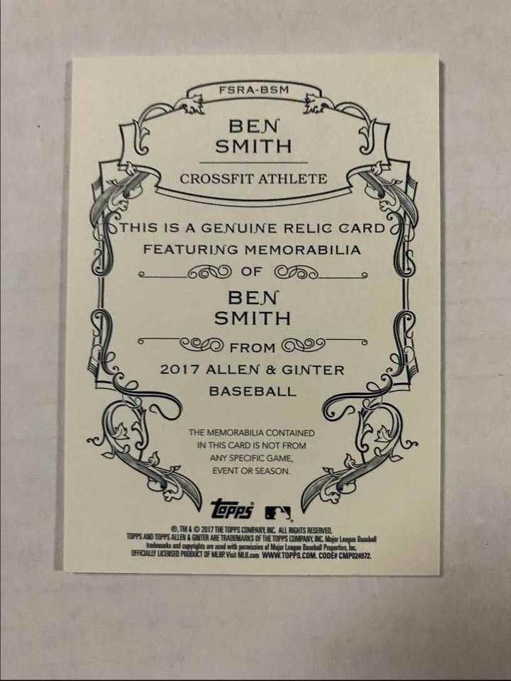 2017 TOPPS ALLEN AND GINTER RELIC BEN SMITH #FSRA-SSM | eBay