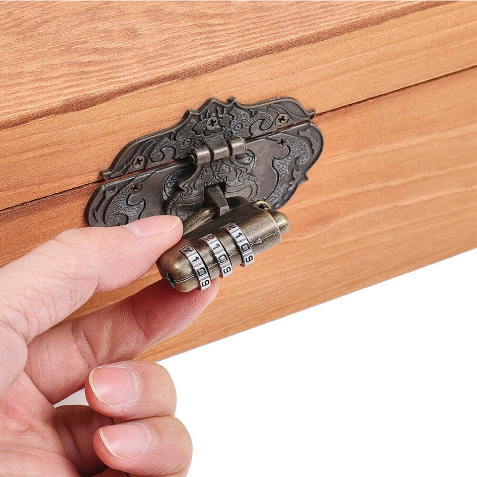 Vintage Lockable Gift Boxes Organizer Chest Wooden Keepsake Storage Box ...