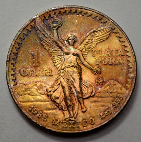 1985 1 Oz 999 Fine SILVER MEXICO Libertad Pura Plata Coin Round, Toned ...