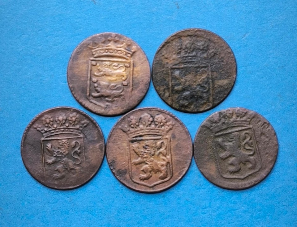 5 Pcs Set Year 1748 , 1749 , 1750 , 1751 & 1752 Dutch Netherlands Voc ...