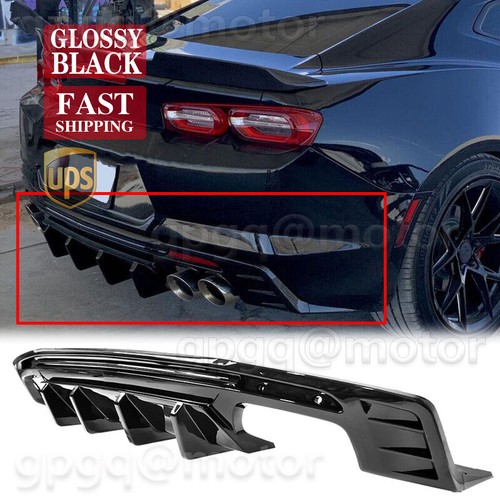 For Chevy Camaro SS LT LS 16-2020 Glossy Black Rear Bumper Lip Diffuser ...
