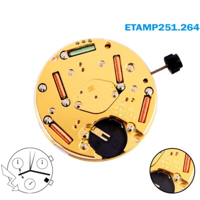 ETA 251.264 Swiss Watch Movement, Horizontal White Date Disk on 4 ...