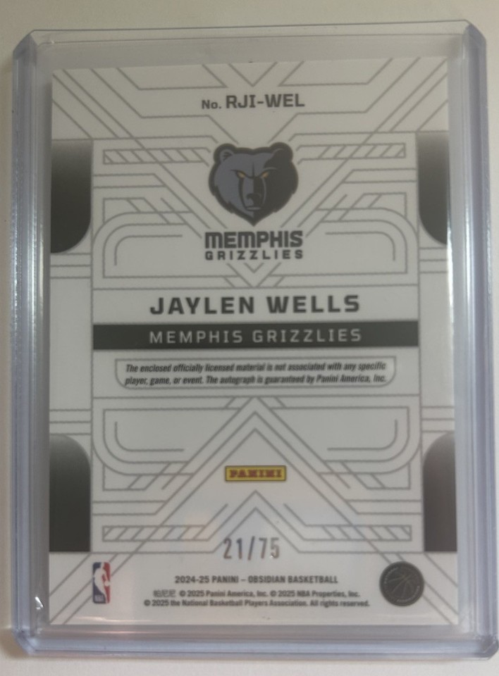 2024-25 Jaylen Wells Panini Obsidian Purple Etch RPA 21/75 #RJI-WEL ...