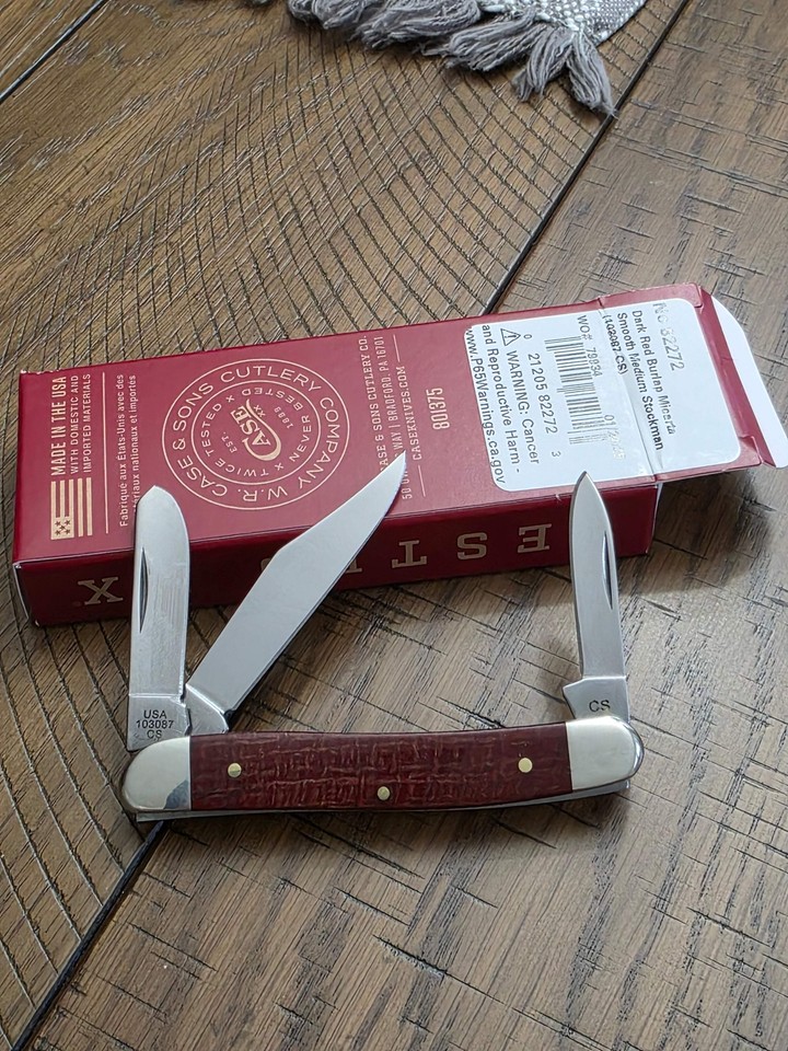 2025 Case XX Medium Stockman 87 pattern Dark Red Burlap Micarta First ...