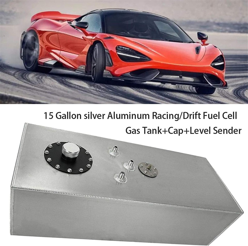 15 Gallon Polished Aluminum Race Fuel Cell Gas Tank With Cap + Level ...