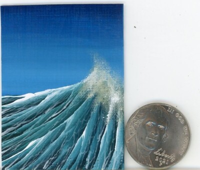 ORIGINAL 2x1.5 Acrylic Waves Seascape Ocean Miniature Tiny Art Painting ...