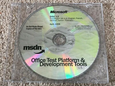 MICROSOFT MSDN OFFICE TEST PLATFORM & DEVELOPMENT TOOLS US CD FRONTPAGE ...
