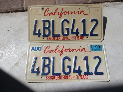 California 1999 license plate pair # 4BLG 412 | eBay