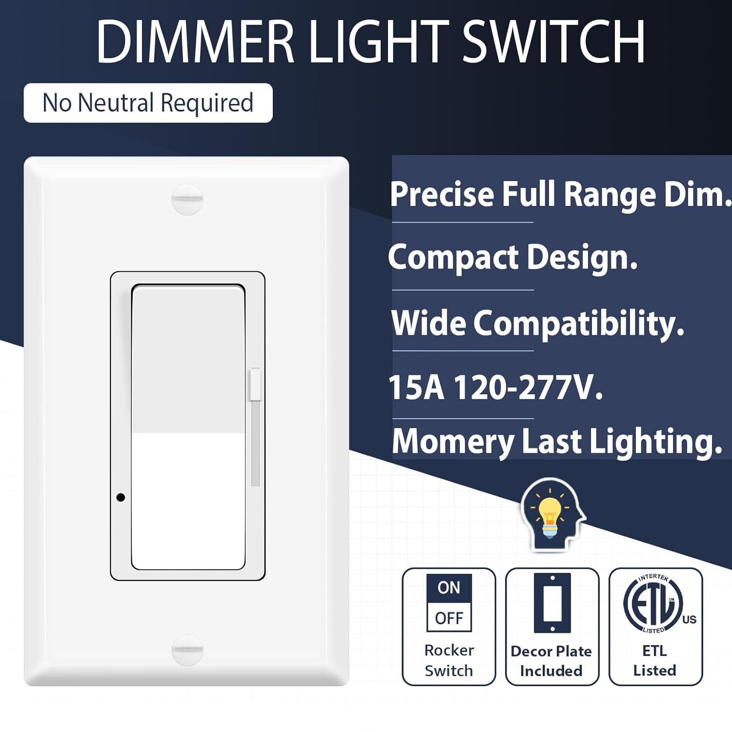 10PK Single Pole/3-Way Dimmer Switch for Dimmable 150W LED/CFL Light ...