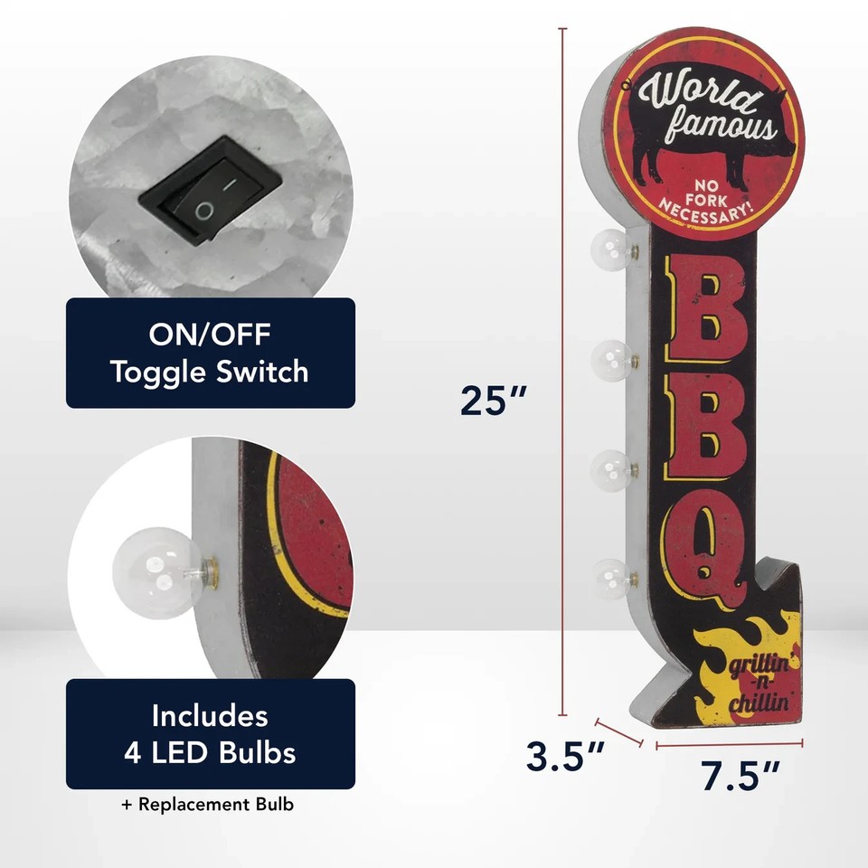 World Famous BBQ LED Double Sided Marquee Wall Sign 25" Man Cave Home ...