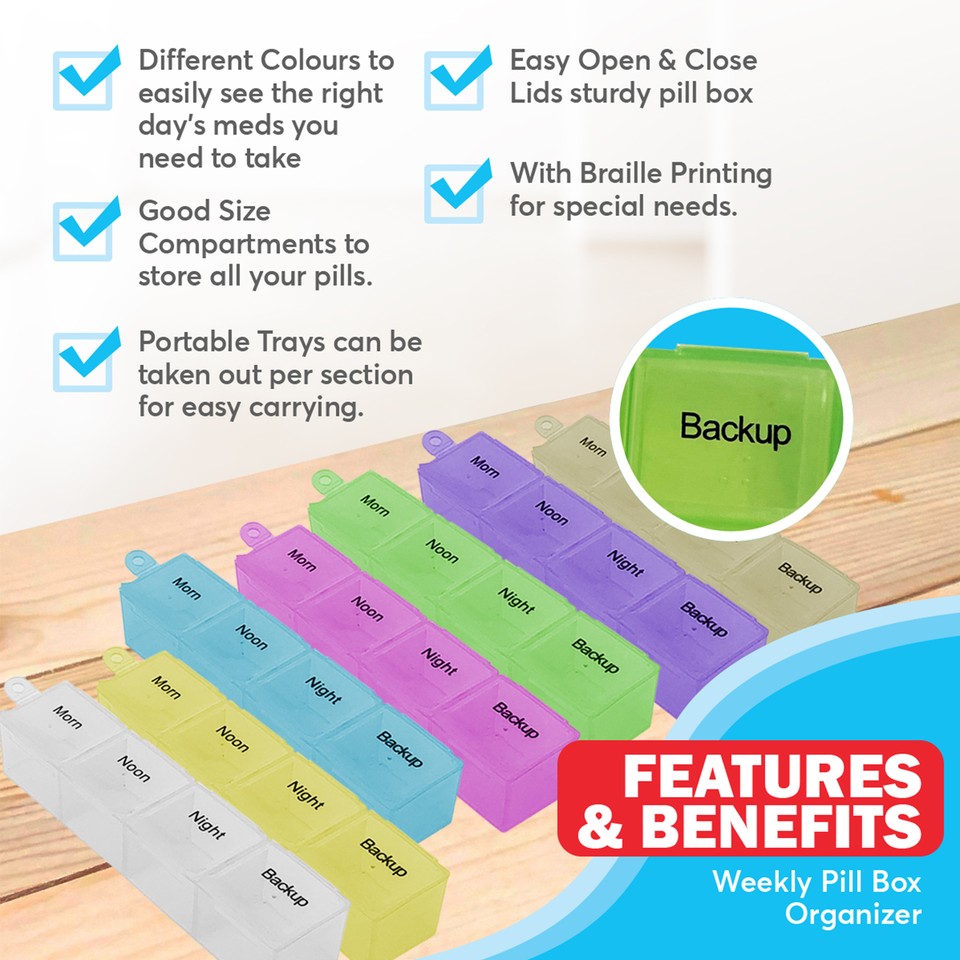 Weekly Pill Box 7 Day 28 Compartment Tablet Organiser Medicine Storage ...