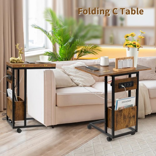 C Table End Table with Charging Station, Folding C Table, Rolling Tray ...