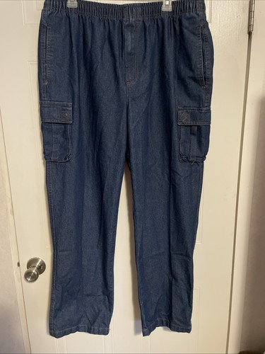 Haband Casual Joe Jeans Denim Cargo Elastic Waist Pull-on Zip Blue Mens ...